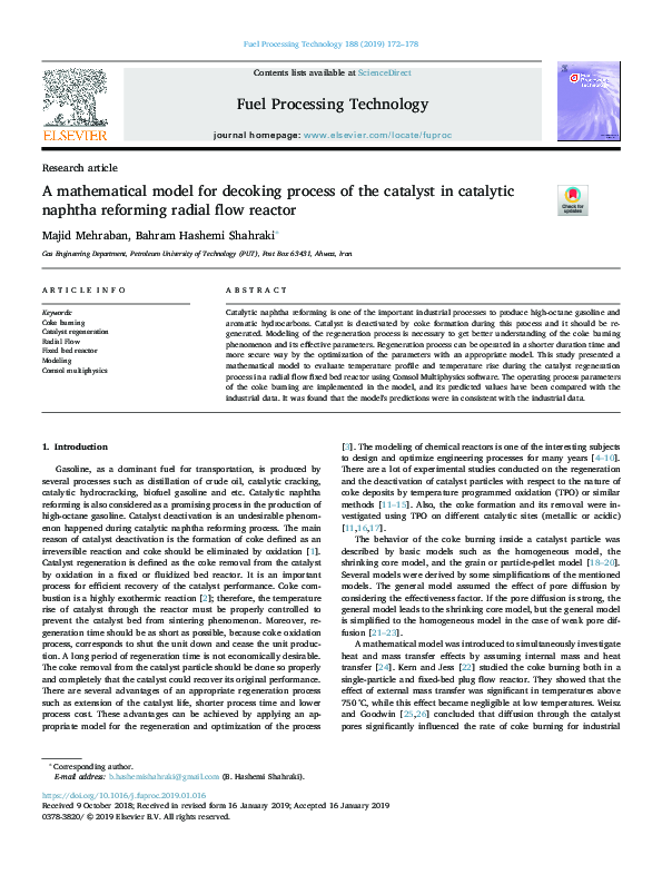(PDF) A mathematical model for decoking process of the catalyst in ...