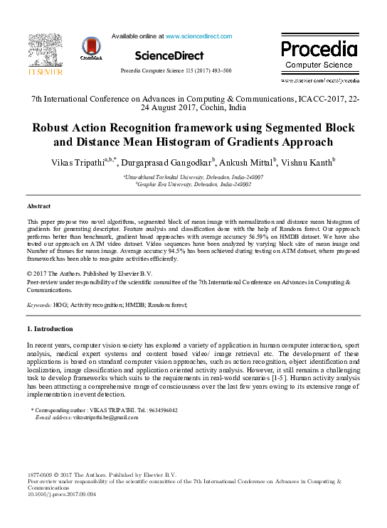 Pdf Robust Action Recognition Framework Using Segmented Block And