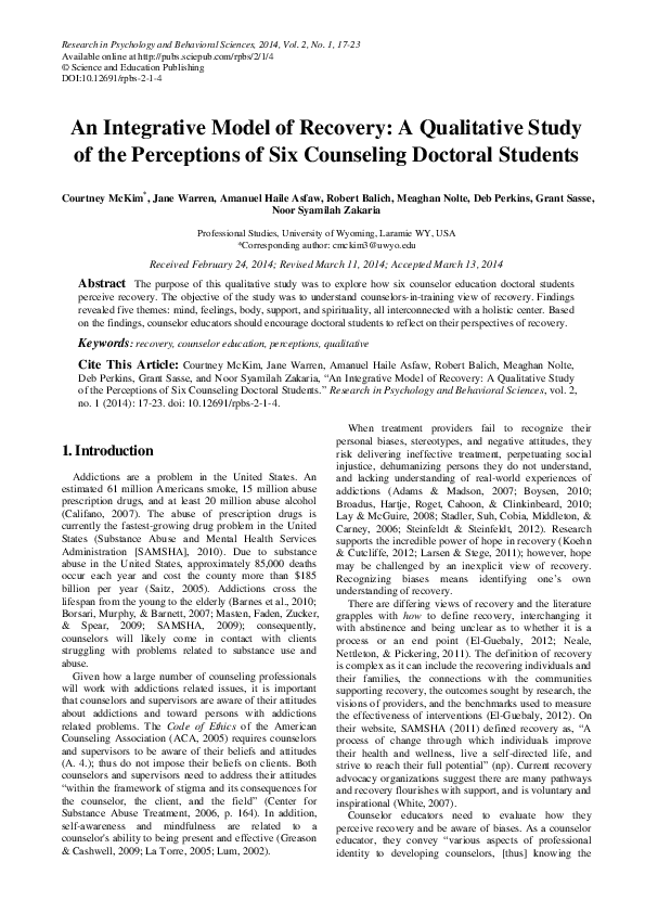 (PDF) An Integrative Model of Recovery: A Qualitative Study of the ...