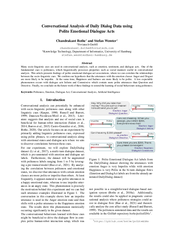 (PDF) Conversational Analysis of Daily Dialog Data using Polite Emotional Dialogue Acts