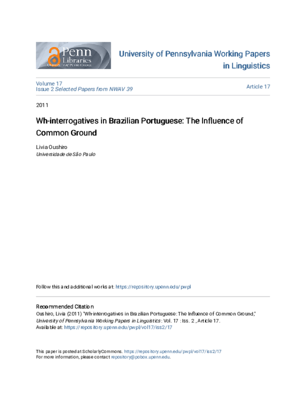 (PDF) Wh-interrogatives in Brazilian Portuguese: the influence of ...