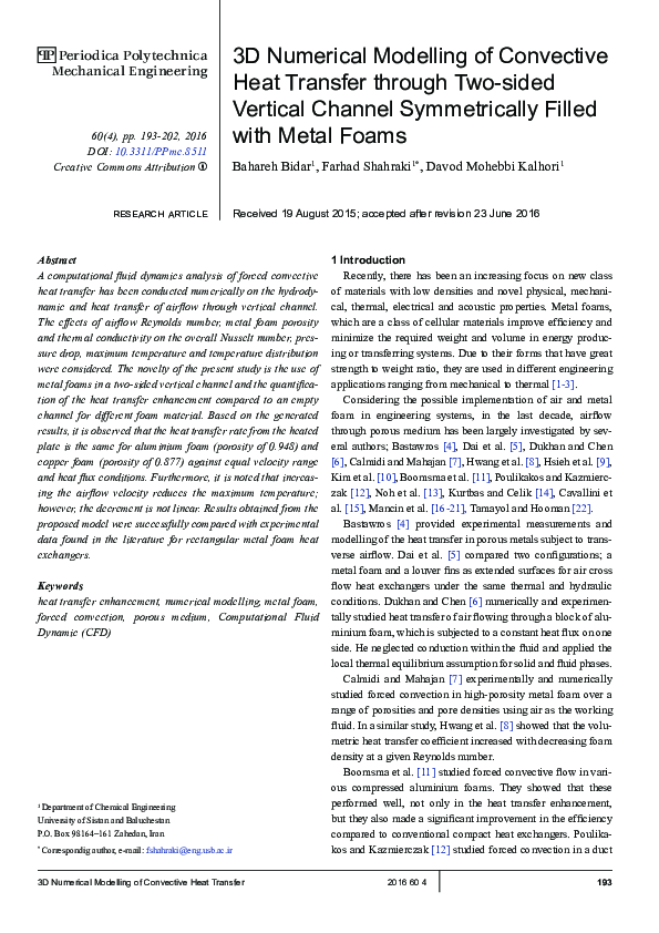 (PDF) 3D Numerical Modelling of Convective Heat Transfer through Two ...
