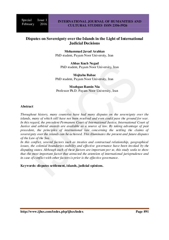 (PDF) Disputes on Sovereignty over the Islands in the Light of ...