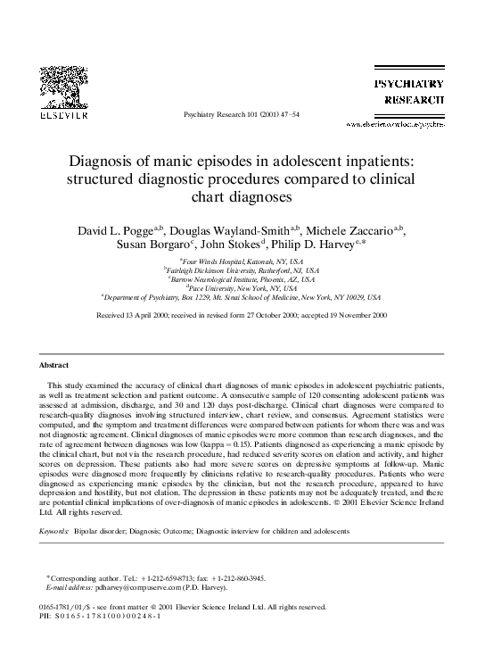 (PDF) Diagnosis of manic episodes in adolescent inpatients: structured ...