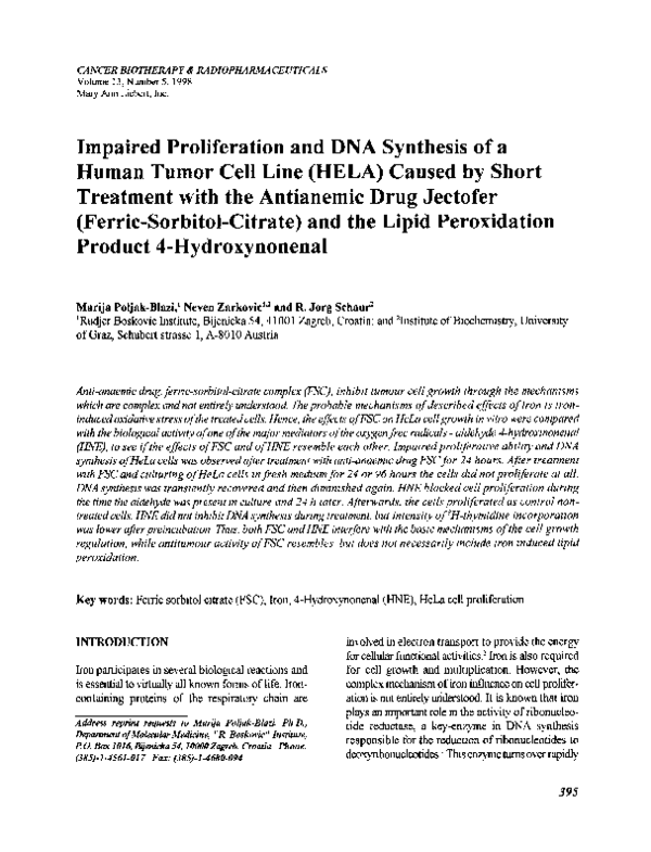 (PDF) Impaired Proliferation and DNA Synthesis of a Human Tumor Cell ...