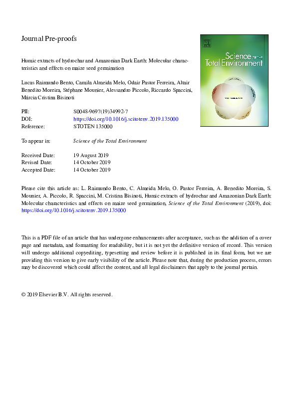 (PDF) Humic extracts of hydrochar and Amazonian Dark Earth: Molecular ...