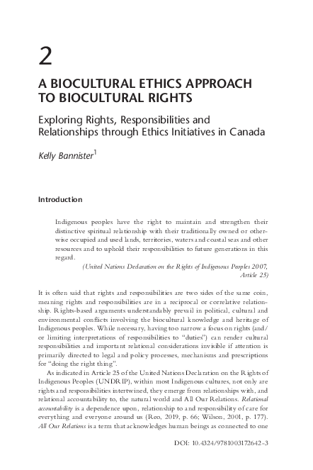 (PDF) A Biocultural Ethics Approach to Biocultural Rights