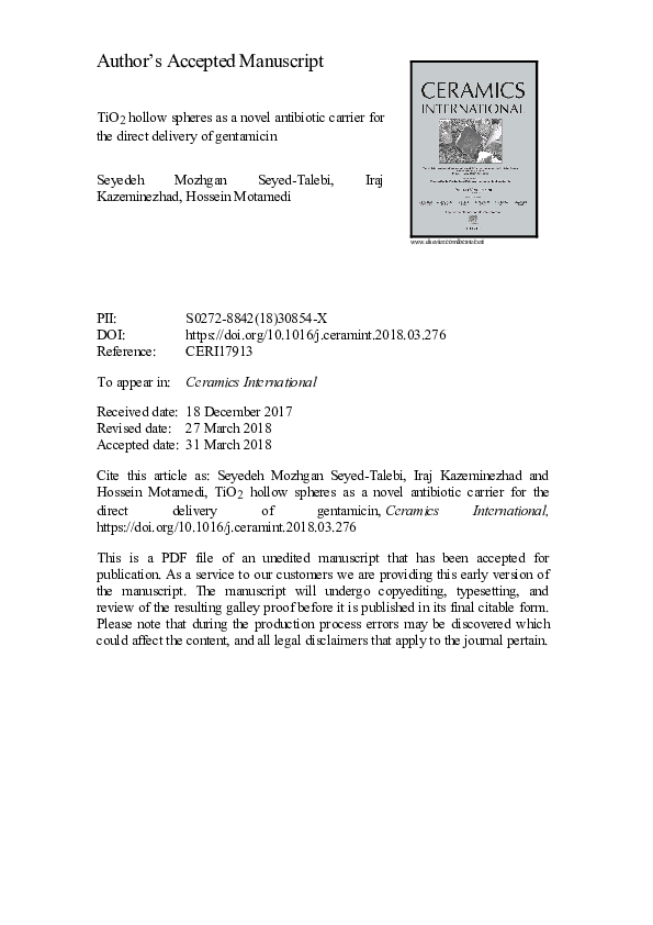 (PDF) TiO 2 hollow spheres as a novel antibiotic carrier for the direct ...