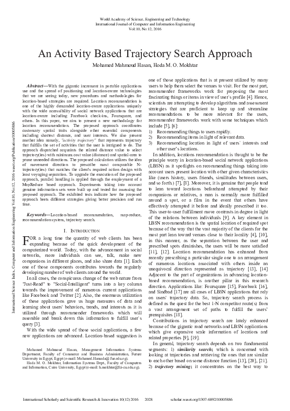 (PDF) An Activity Based Trajectory Search Approach