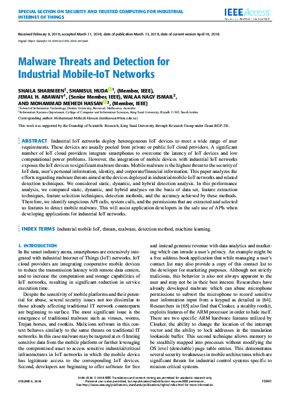 (PDF) Malware Threats and Detection for Industrial Mobile-IoT Networks