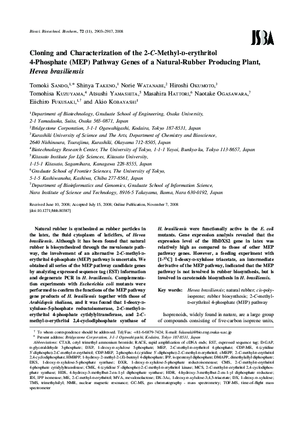(PDF) Cloning and Characterization of the 2-C-Methyl-D-erythritol 4 ...