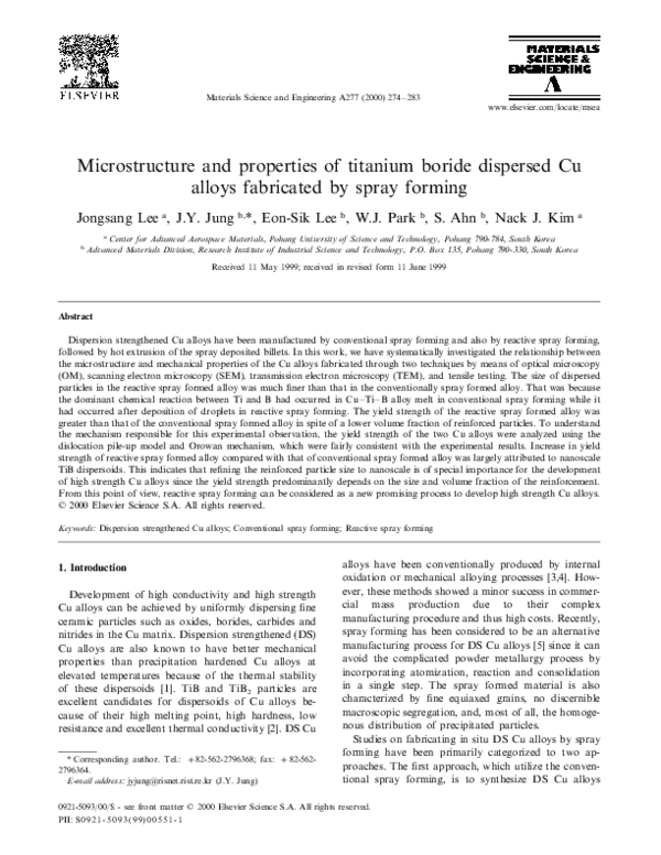 (PDF) Microstructure and properties of titanium boride dispersed Cu ...