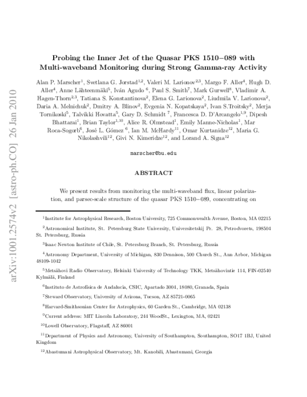 (PDF) Probing the Inner Jet of the Quasar PKS 1510–089 with Multi ...