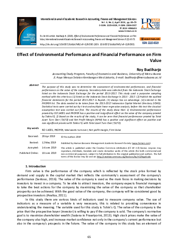 (PDF) Effect of Environmental Performance and Financial Performance on ...