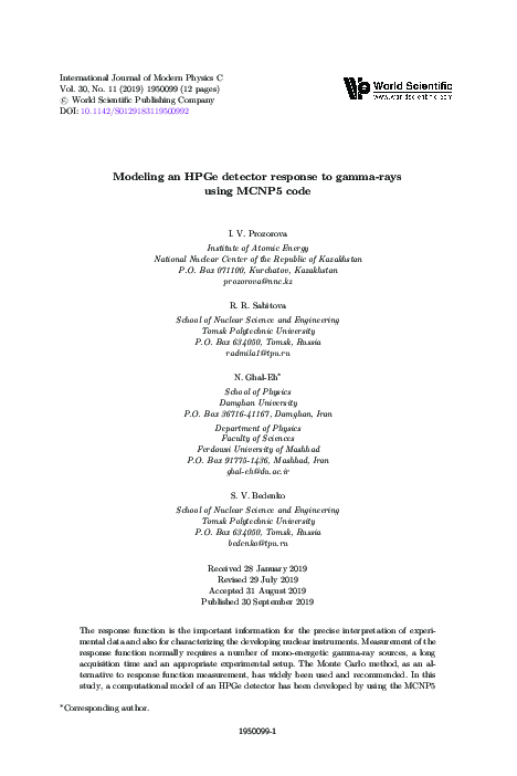 (PDF) Modeling an HPGe detector response to gamma-rays using MCNP5 code