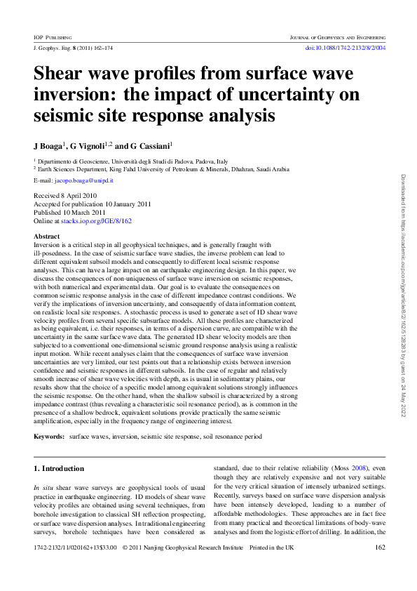 (PDF) Shear wave profiles from surface wave inversion: the impact of ...