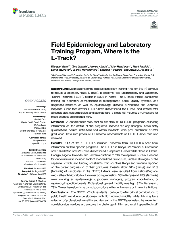 Field Epidemiology and Laboratory Training Programs in West Africa as a ...