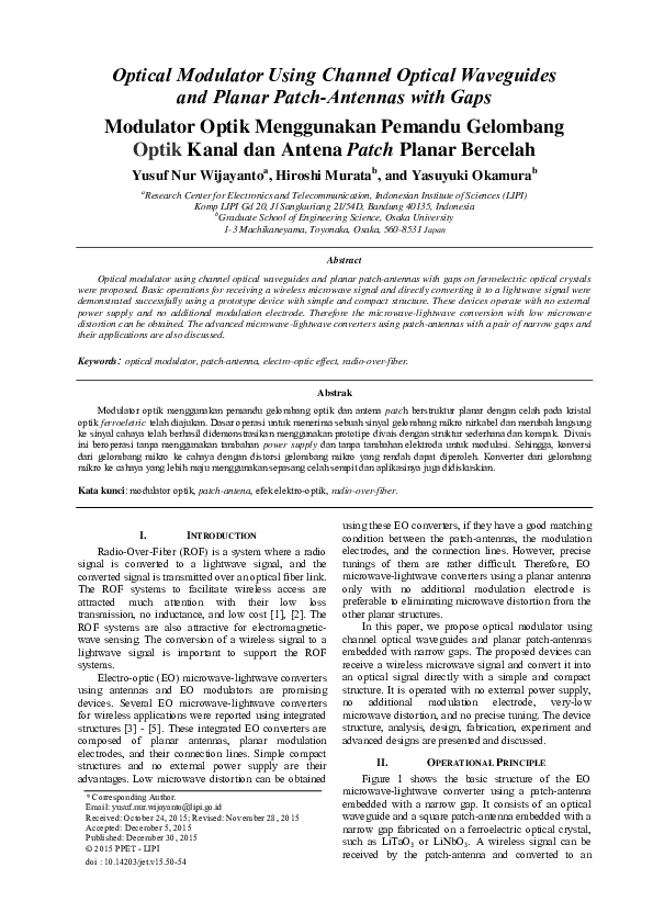 (PDF) Optical Modulator Using Channel Optical Waveguides and Planar ...