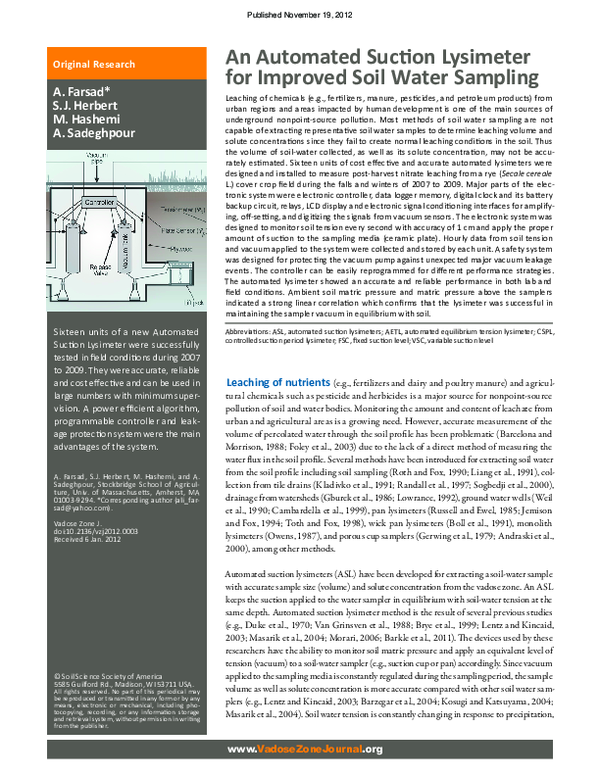 (PDF) An Automated Suction Lysimeter for Improved Soil Water Sampling ...