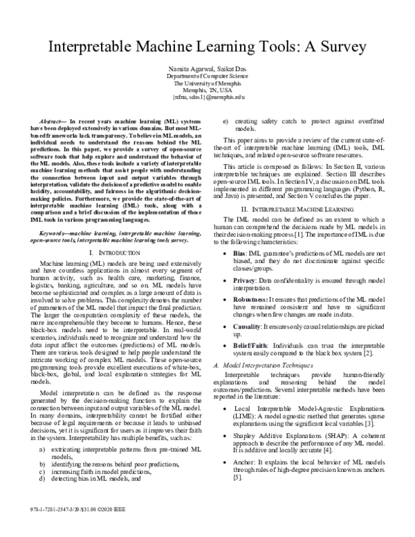 (PDF) Interpretable Machine Learning Tools: A Survey