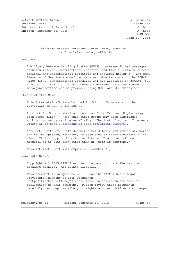 (PDF) Military Message Handling System (MMHS) over SMTP Profile
