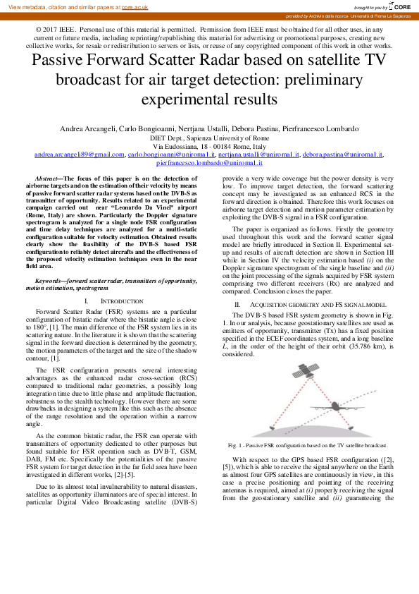 (PDF) Passive forward scatter radar based on satellite TV broadcast for ...