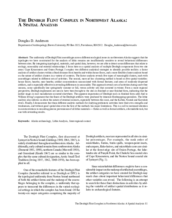 (PDF) The Denbigh Flint Complex in Northwest Alaska : A Spatial ...