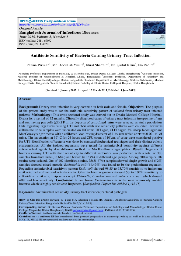 (PDF) Antibiotic Sensitivity of Bacteria Causing Urinary Tract Infection