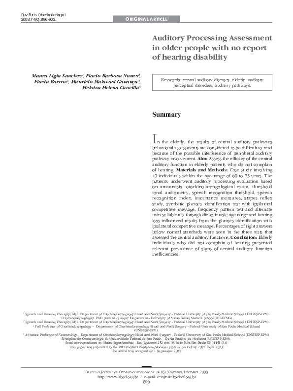 (PDF) Auditory processing assessment in older people with no report of ...