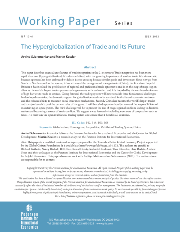 (PDF) The Hyperglobalization of Trade and its Future