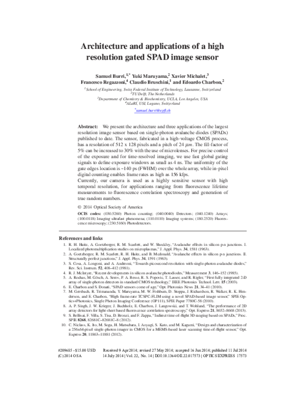 (PDF) Architecture and applications of a high resolution gated SPAD image sensor