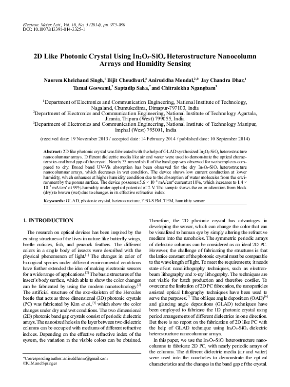 (PDF) 2D like photonic crystal using In2O3-SiO x heterostructure nanocolumn arrays and humidity ...