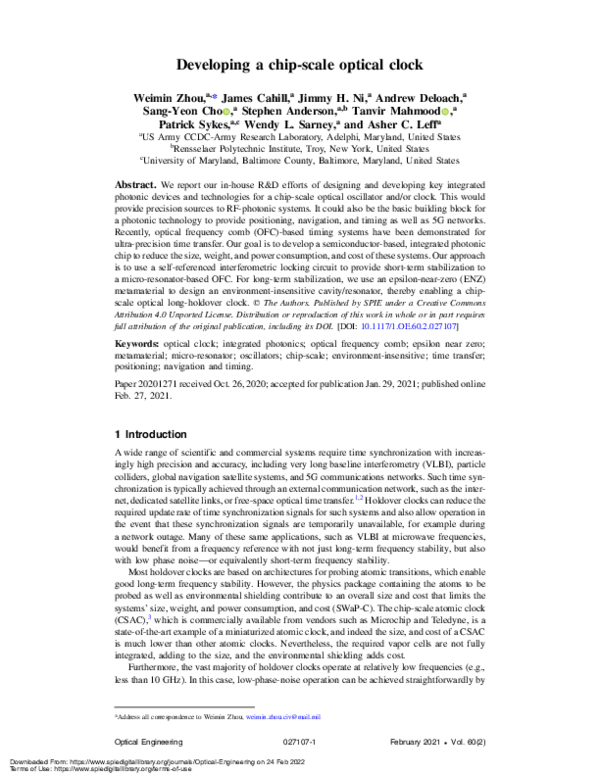 (PDF) Developing a chip-scale optical clock