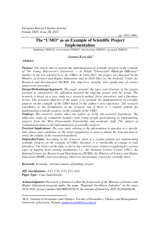 (PDF) The “UMO” as an Example of Scientific Project Implementation