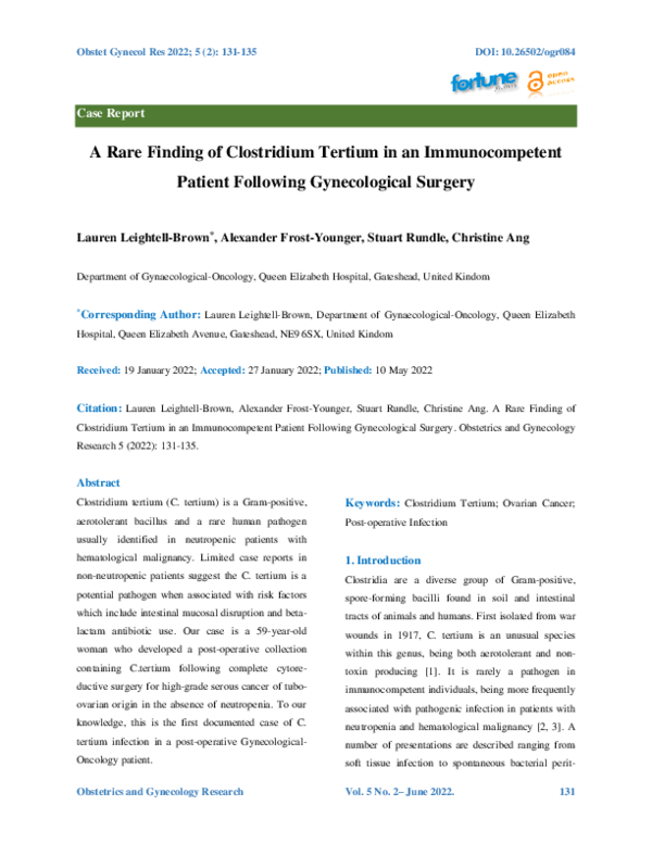 (PDF) A Rare Finding of Clostridium Tertium in an Immunocompetent ...