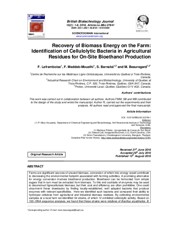 (PDF) Recovery of Biomass Energy on the Farm: Identification of ...