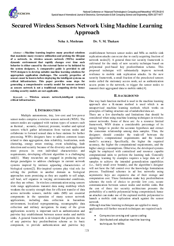 (PDF) Secured Wireless Sensors Network Using Machine Learning Approach