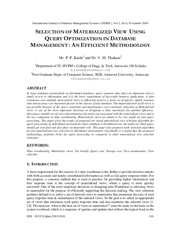 Pdf Selection Of Materialized View Using Query Optimization In Database Management An