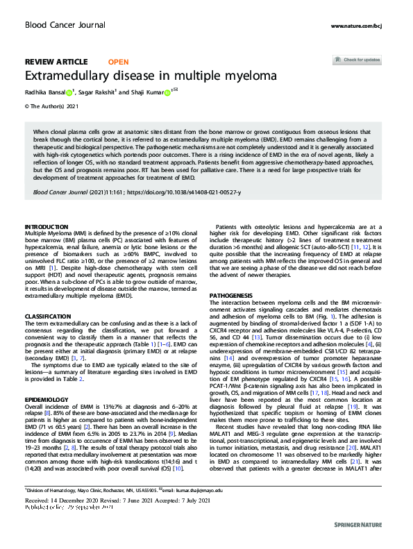 (PDF) Extramedullary disease in multiple myeloma