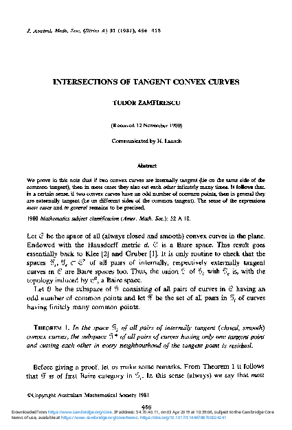 Pdf Intersections Of Tangent Convex Curves