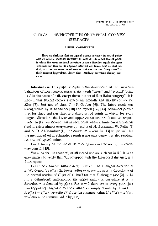 (PDF) Curvature properties of typical convex surfaces