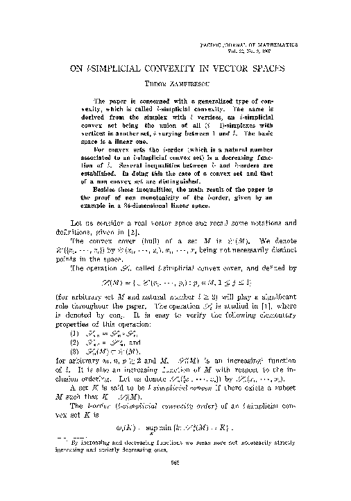 Pdf On L Simplicial Convexity In Vector Spaces Tudor Zamfirescu