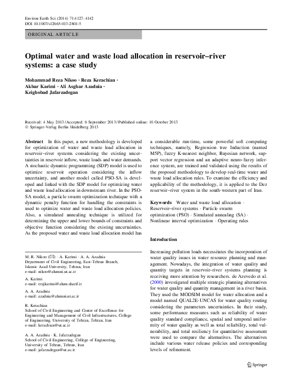 (PDF) Optimal water and waste load allocation in reservoir–river ...