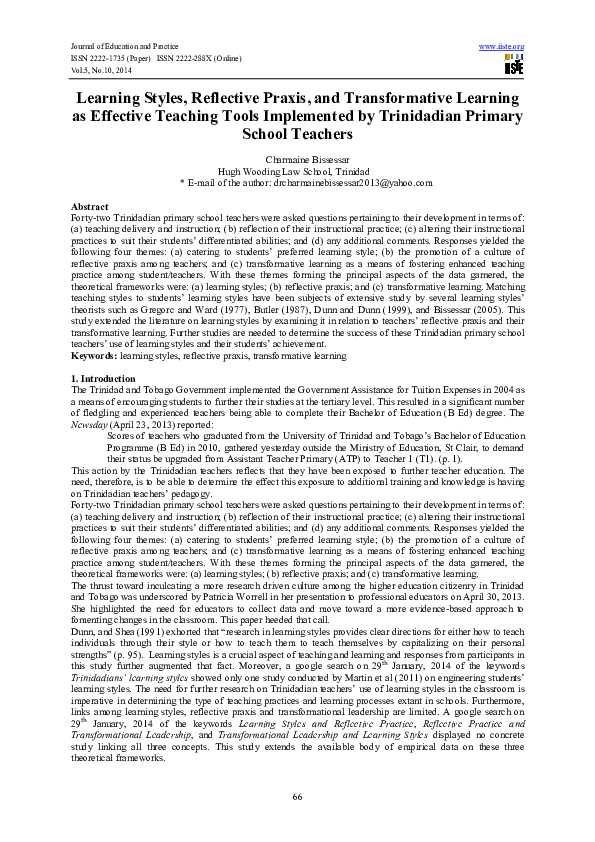 (PDF) Learning Styles, Reflective Praxis, and Transformative Learning ...