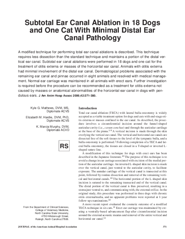 (PDF) Subtotal Ear Canal Ablation in 18 Dogs and One Cat With Minimal ...