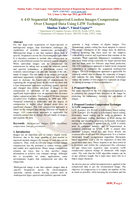 (PDF) A 4-D Sequential Multispectral Lossless Images Compression Over Changed Data Using LZW ...