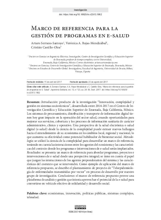 (PDF) Marco de referencia para la gestión de programas en E-Salud