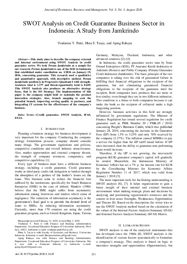 (PDF) SWOT Analysis on Credit Guarantee Business Sector in Indonesia: A ...