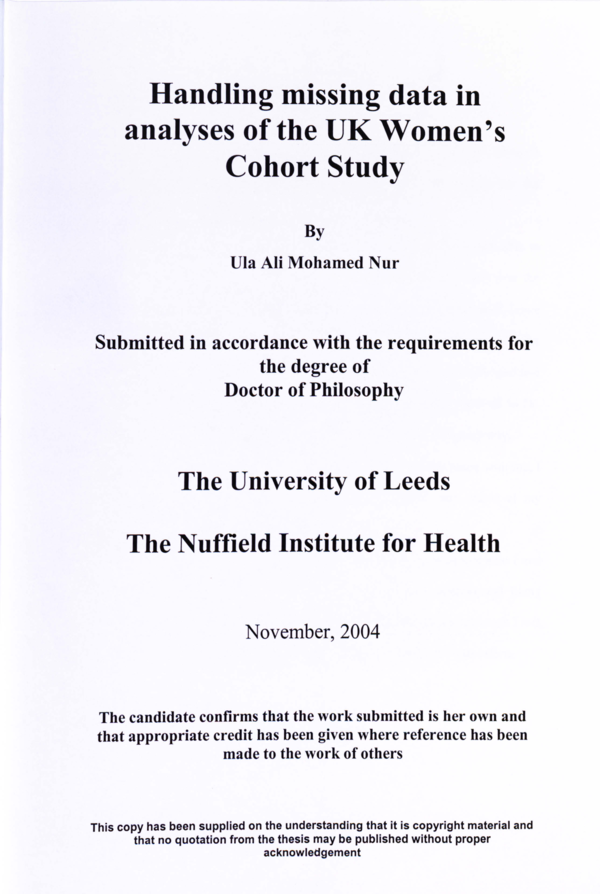 (PDF) Handling missing data in analyses of the UK women's cohort study