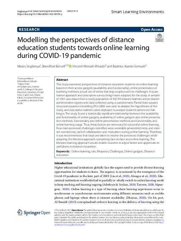 (PDF) Modelling the perspectives of distance education students towards ...
